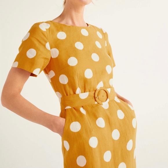 Boden | Dresses | Boden Hazel Polka Dot Belted Linen Midi Dress In Tuscan Sun Spot 6r | Poshmark